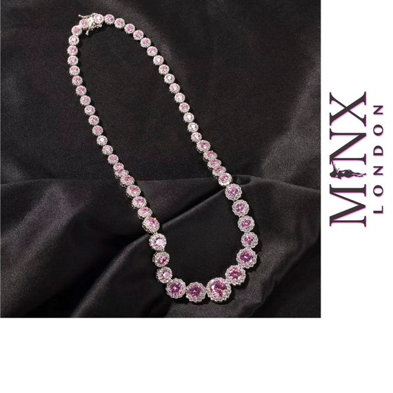 Womens Tennis Chain Pink Diamond Necklace Pink Diamond - Etsy