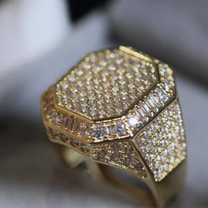 Mens Big Gold Iced Out Ring | Mens Gold Baguette Diamond Ring | Iced ...