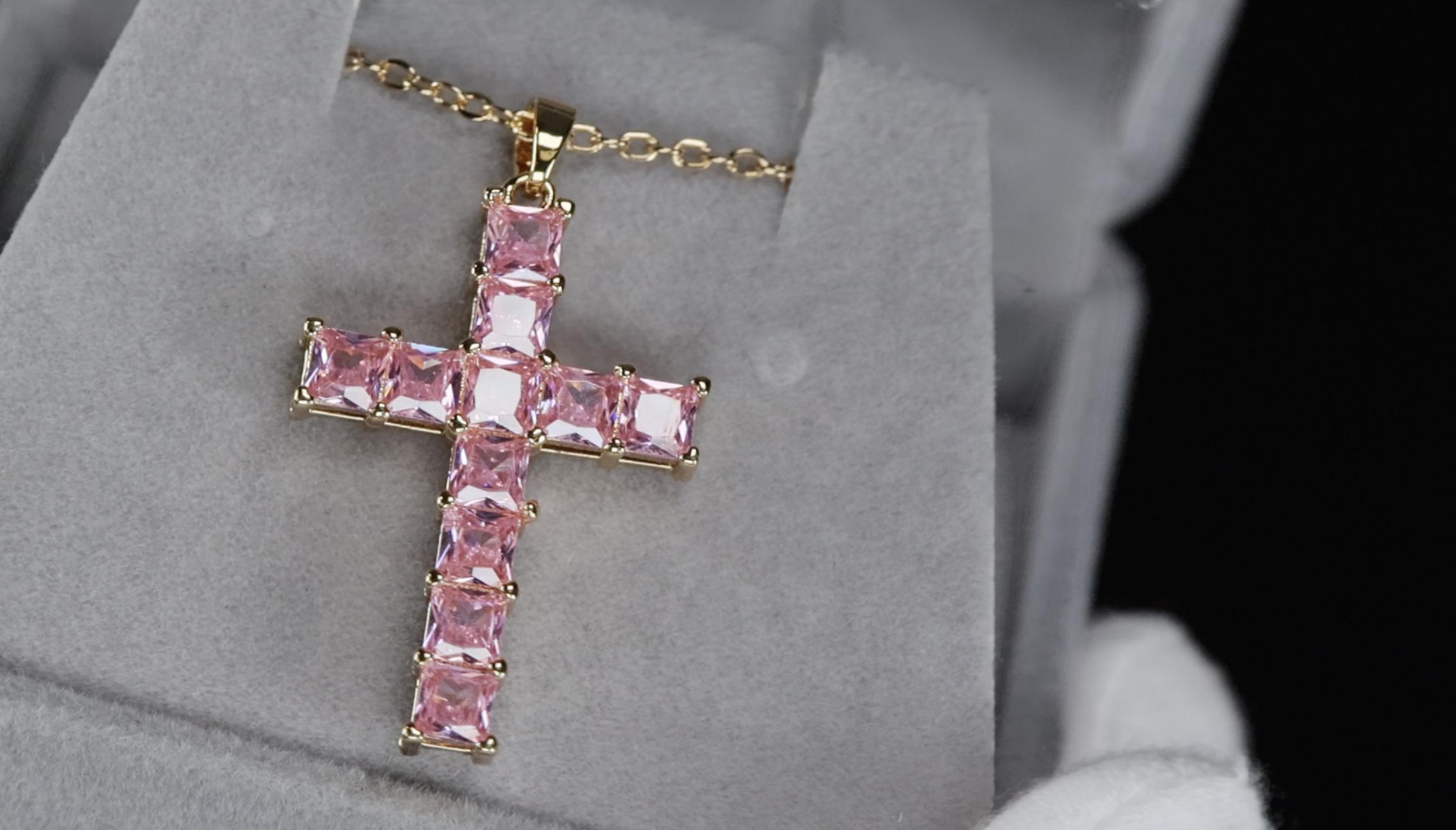 Pink Diamond Cross Pendant | Gold Diamond Cross Pendant | Pink Cross ...