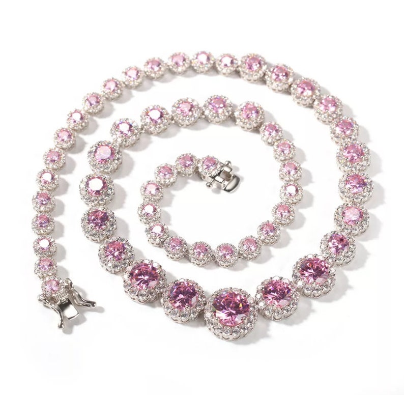 Womens Tennis Chain Pink Diamond Necklace Pink Diamond - Etsy
