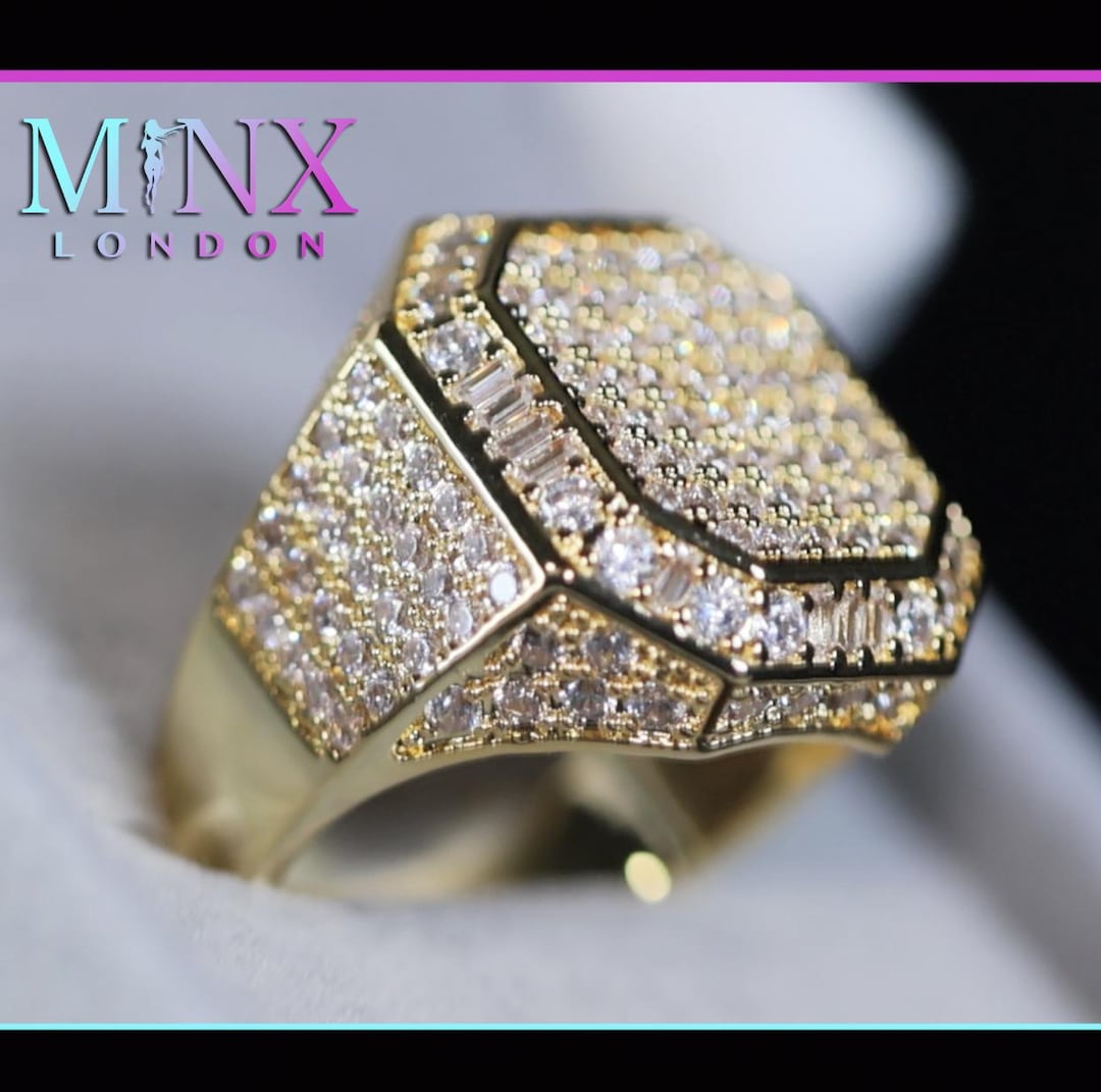 Mens Big Gold Iced Out Ring | Mens Gold Baguette Diamond Ring | Iced ...
