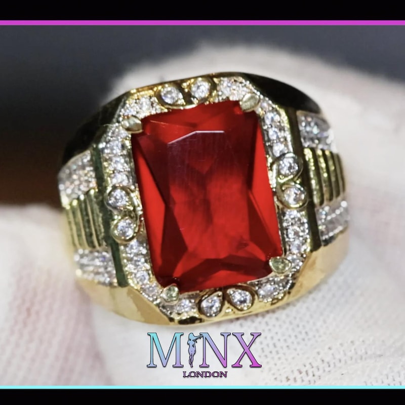 Mens Gold Ruby Ring Diamond - Etsy UK