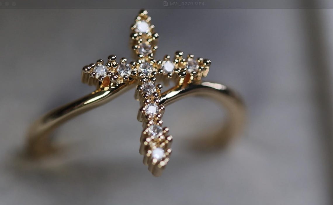 Gold Diamond Cross Ring | Women's Cross Ring - Etsy