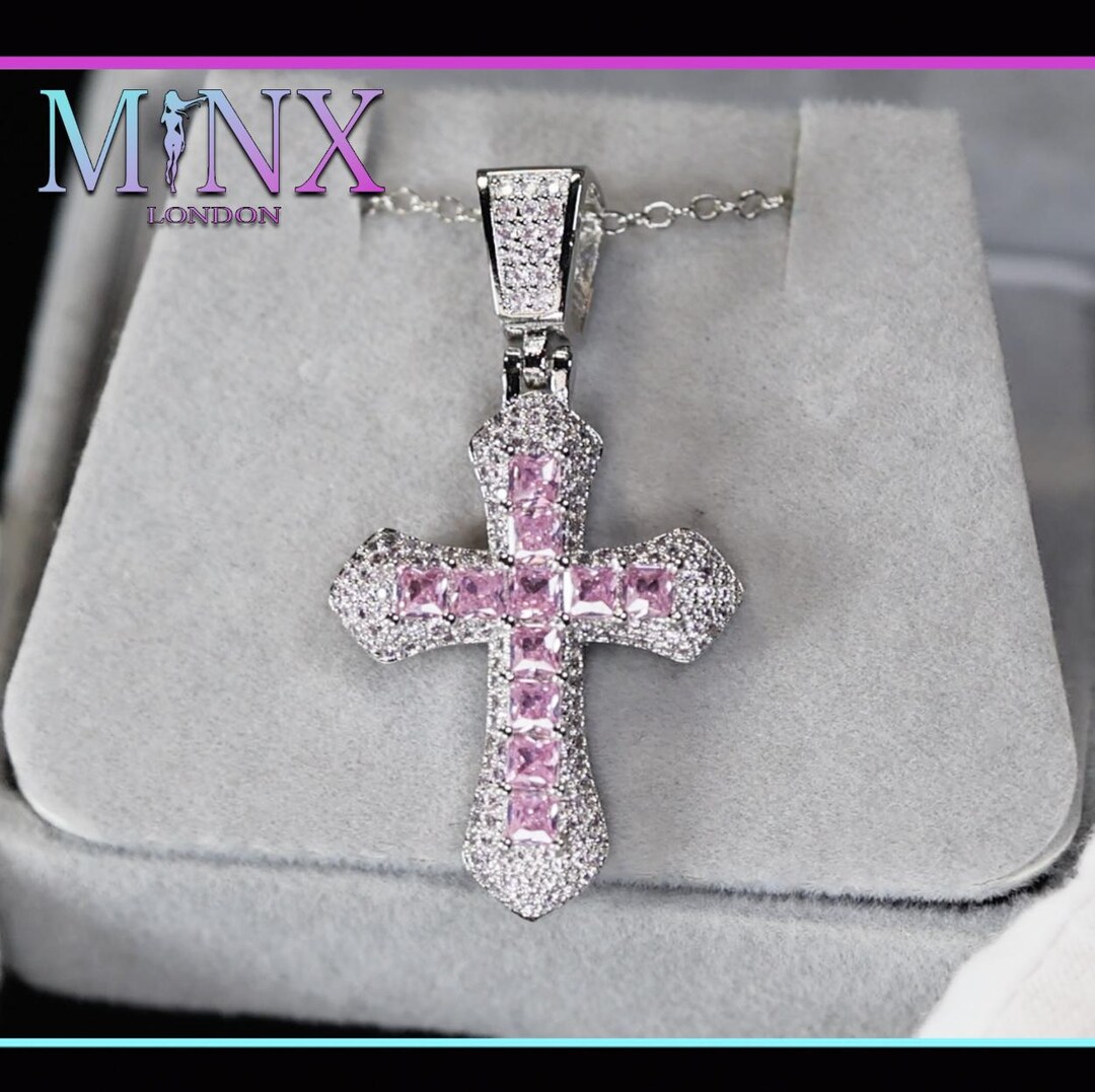 Pink Diamond Cross Pendant | Pink Diamond Cross Necklace | Princess Cut ...