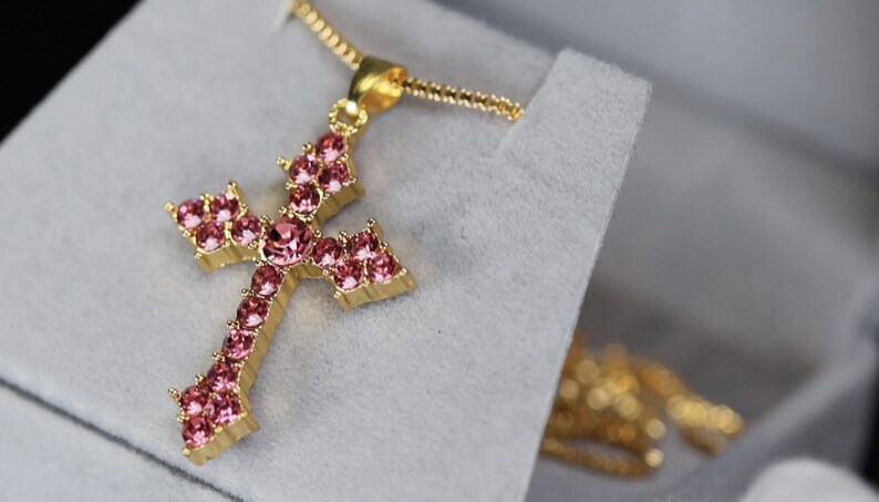 Pink Diamond Cross Necklace | Pink Diamond Cross Pendant | Gold Diamond ...