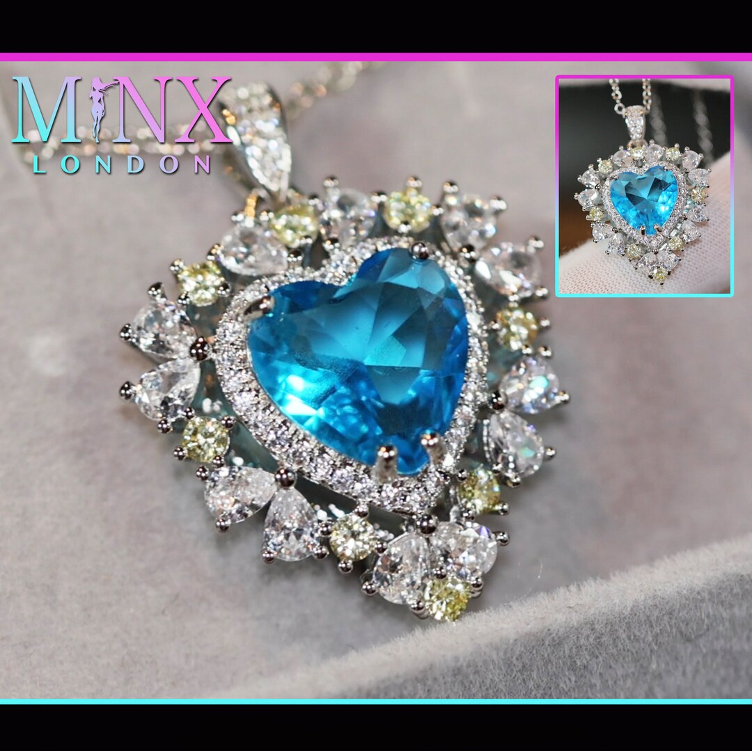 Aquamarine Blue Diamond Heart Pendant | Womens Blue Diamond Necklace ...