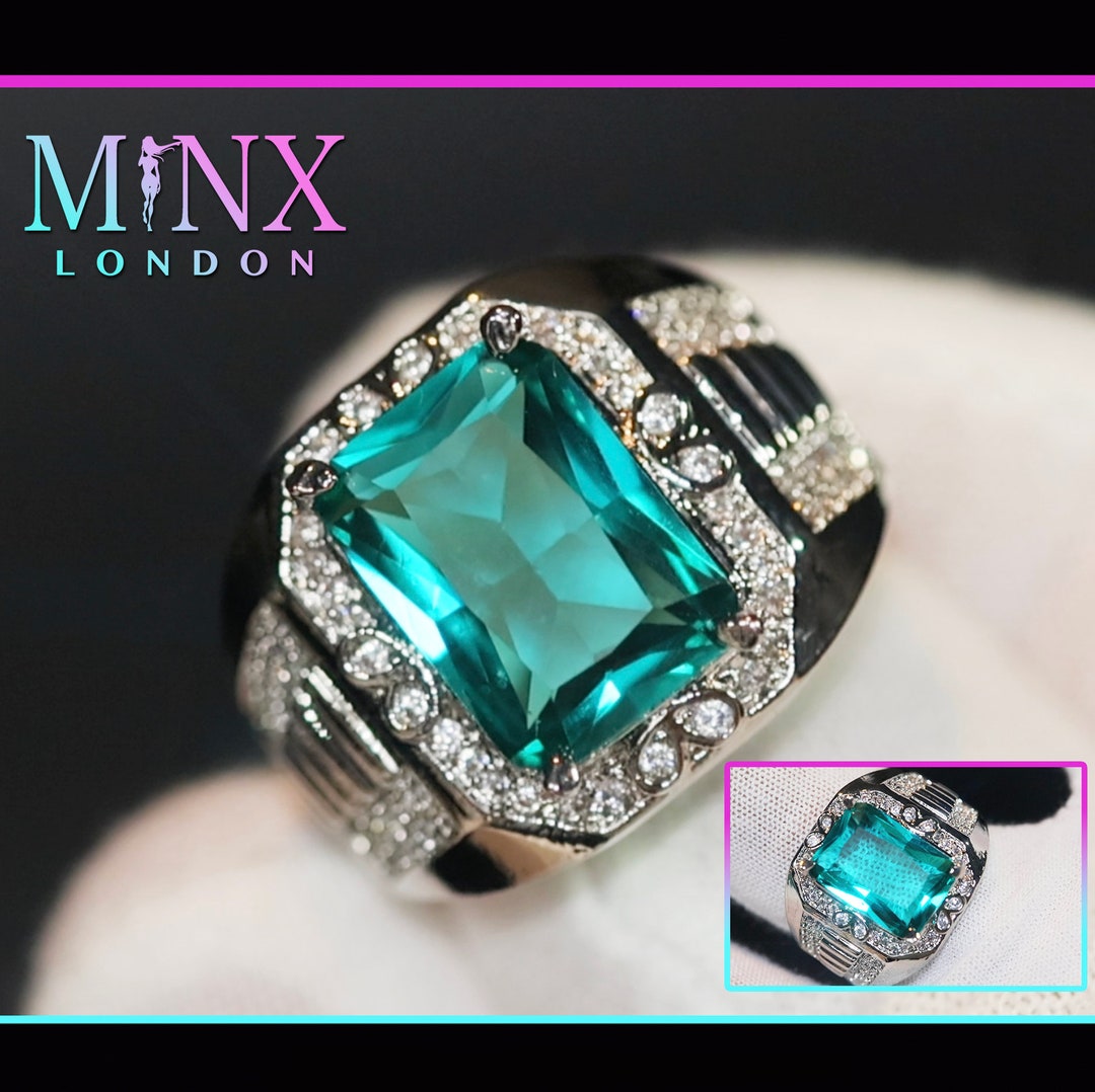 Mens Ring Emerald Green Diamond Ring Iced Out Ring Green Diamond Ring ...