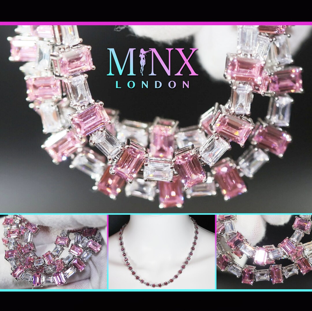 Womens | Pink Diamond Necklace | Pink Tennis Chain | Womens Necklace ...
