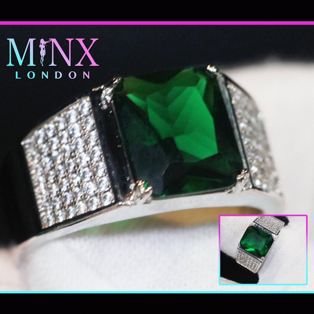 Mens Ring | Emerald Green Diamond Ring | Iced Out Ring | Green Diamond ...