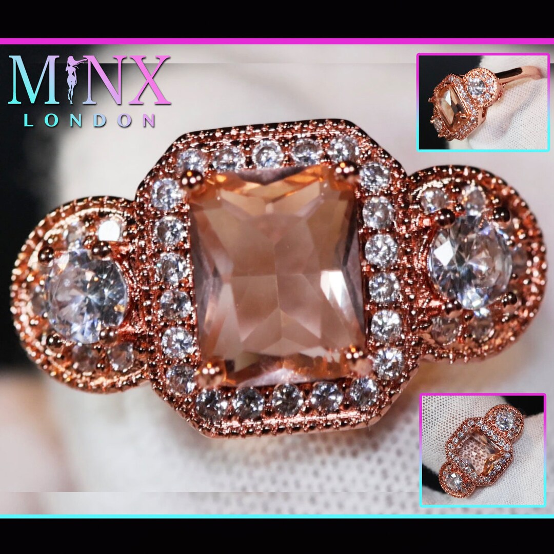 Rose Gold Ring Three Stone Ring Rose Gold Ring Chocolate Ring Rose Gold ...