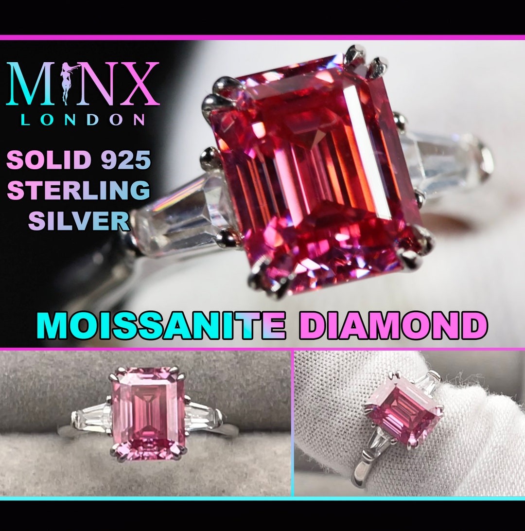 Pink Moissanite Diamond Engagement Ring | 3.0 CT Moissanite Ring | Pink ...