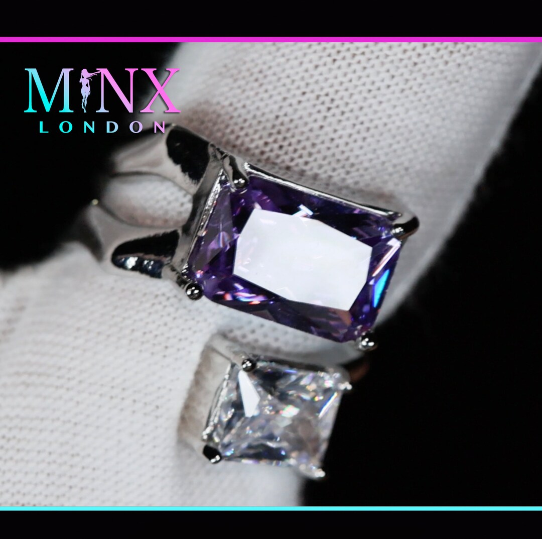 Purple Princess Cut Diamond Ring Purple Diamond Ring Purple Amethyst ...