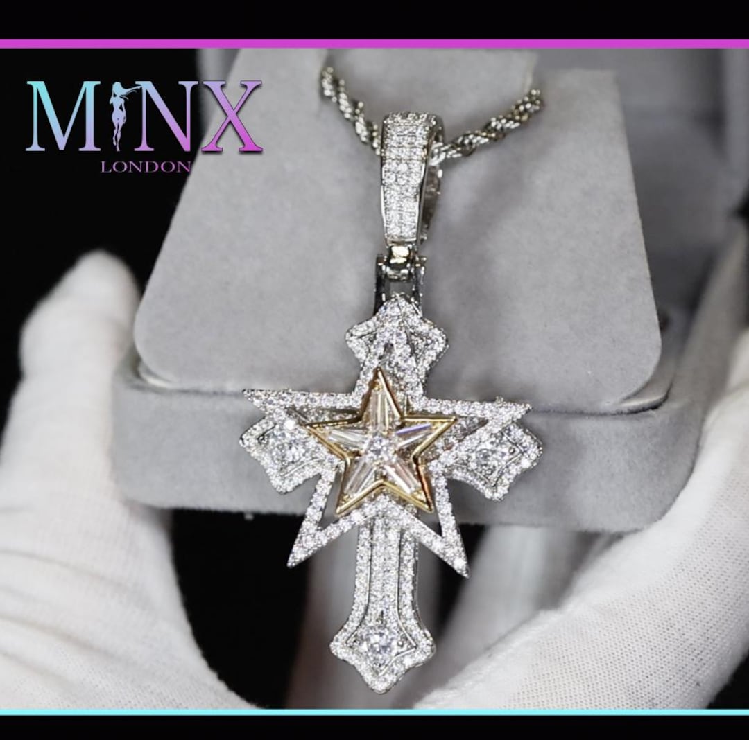 Iced Out Cross Pendant | Two Tone Cross Pendant | Gold Cross Pendant ...