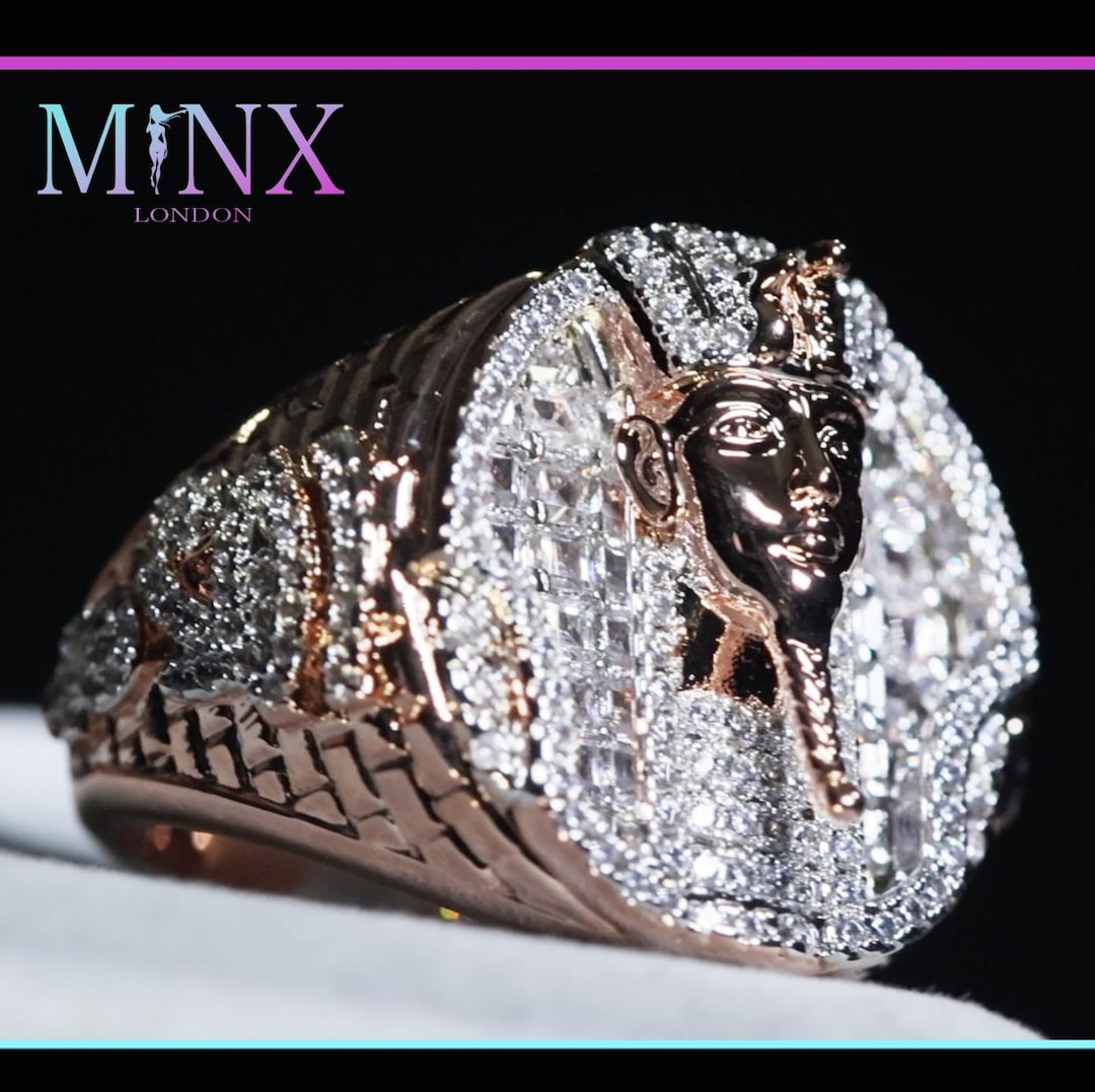 Men's Rose Gold Ring | Pharaoh Diamond Ring | Iced Out Rose Gold Ring ...
