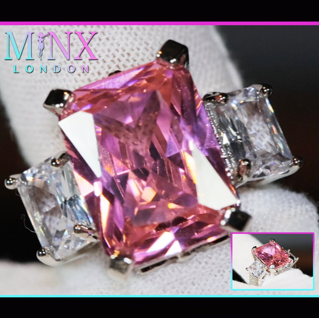 Big Pink Diamond Ring | Engagement Ring Diamond | Baguette Ring | Pink ...