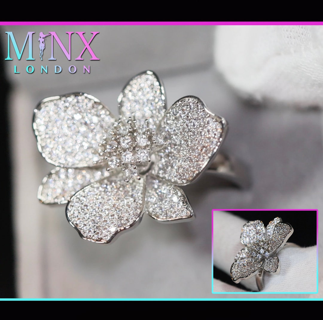 Big Diamond Flower Ring | Statement Ring | Charm Ring | Flower Ring ...