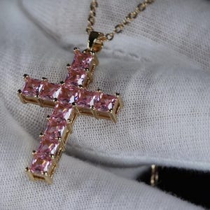 Pink Diamond Cross Pendant | Gold Diamond Cross Pendant | Pink Cross ...