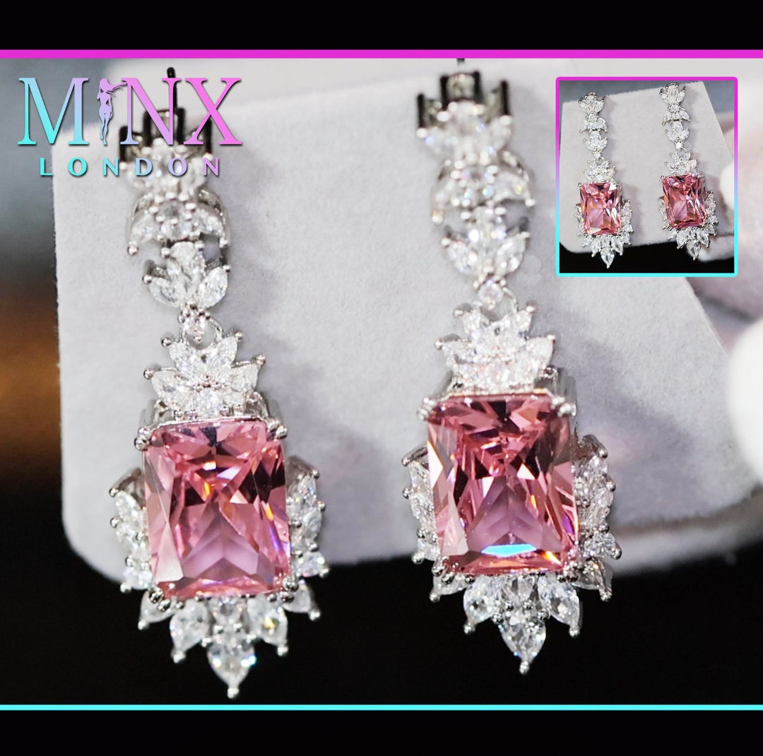 Big Pink Diamond Earrings | Radiant Cut Diamond Earrings | Pink Diamond ...