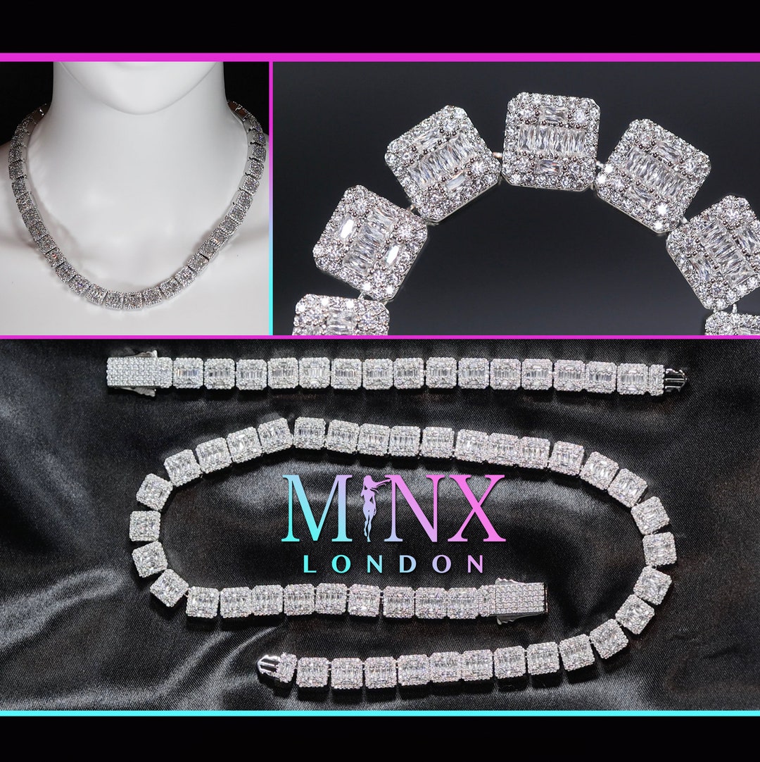 Iced Out Baguette Chain Tennis Chain Tennis Necklace Mens Iced Chain ...