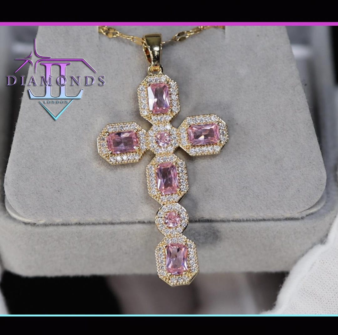 Pink Diamond Cross Pendant | Gold Diamond Cross Pendant | Cross Pendant ...