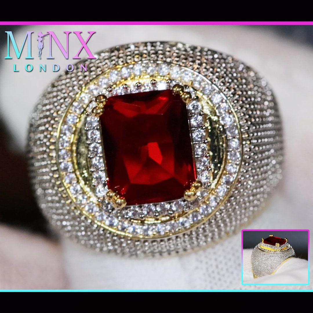 Big Iced Out Ring | Big Gold Diamond Ring | Ruby Ring | Ruby Diamond ...