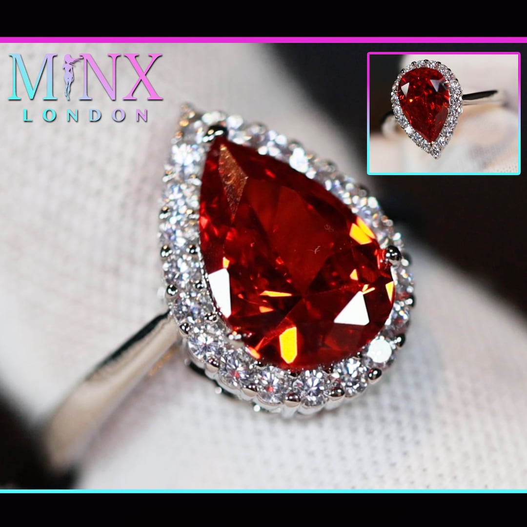 Red Pear Cut Diamond Ring | Teardrop Ring | Red Diamond Ring | Womens ...