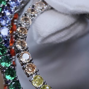 Rainbow Tennis Chain | Rainbow Diamond Tennis Necklace | Multi Coloured ...
