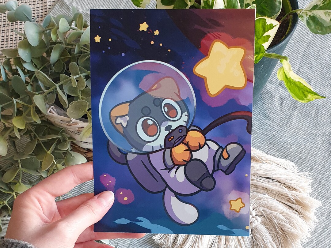 Cat in Space Print, Space Cat Art, Cute Art Print, Cute Wall Decor ...