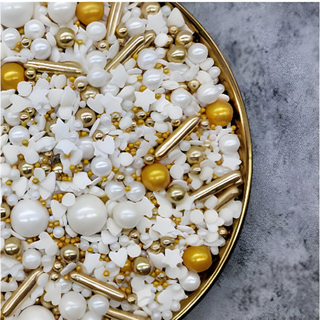 200g White and Gold Sprinkle Mix - Cake Decor, Sprinkles Jimmies Rod ...
