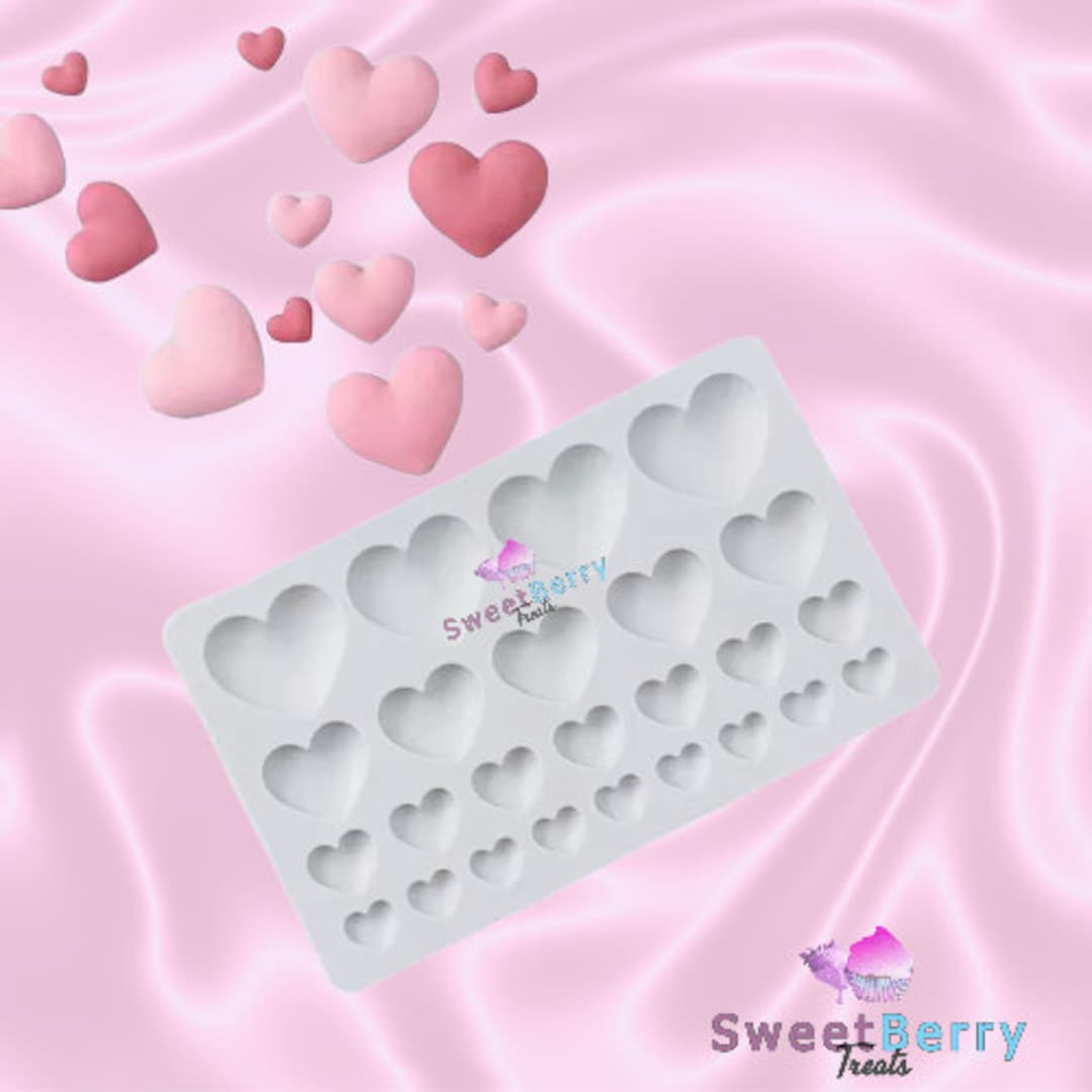 Large 25 Cavity Silicone Heart Mold, Assorted Size Hearts Mold, Fondant ...