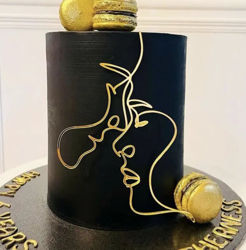 5 Pc Gold Single Line Metallic Cardstock Cake Topper - Face Art Cake ...