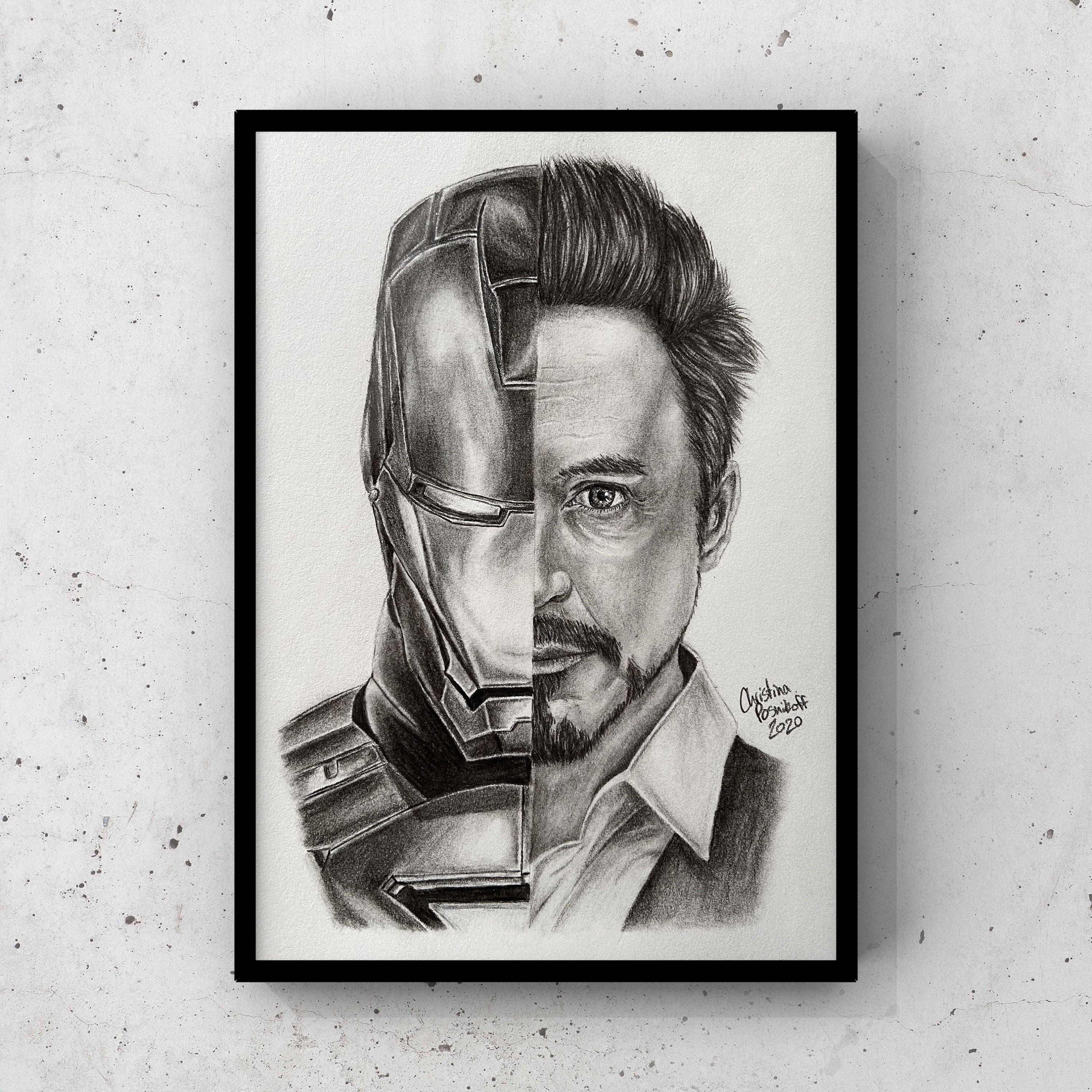 11x14 Tony Stark Iron Man Fan Art Superhero Marvel Charcoal Drawing Art ...