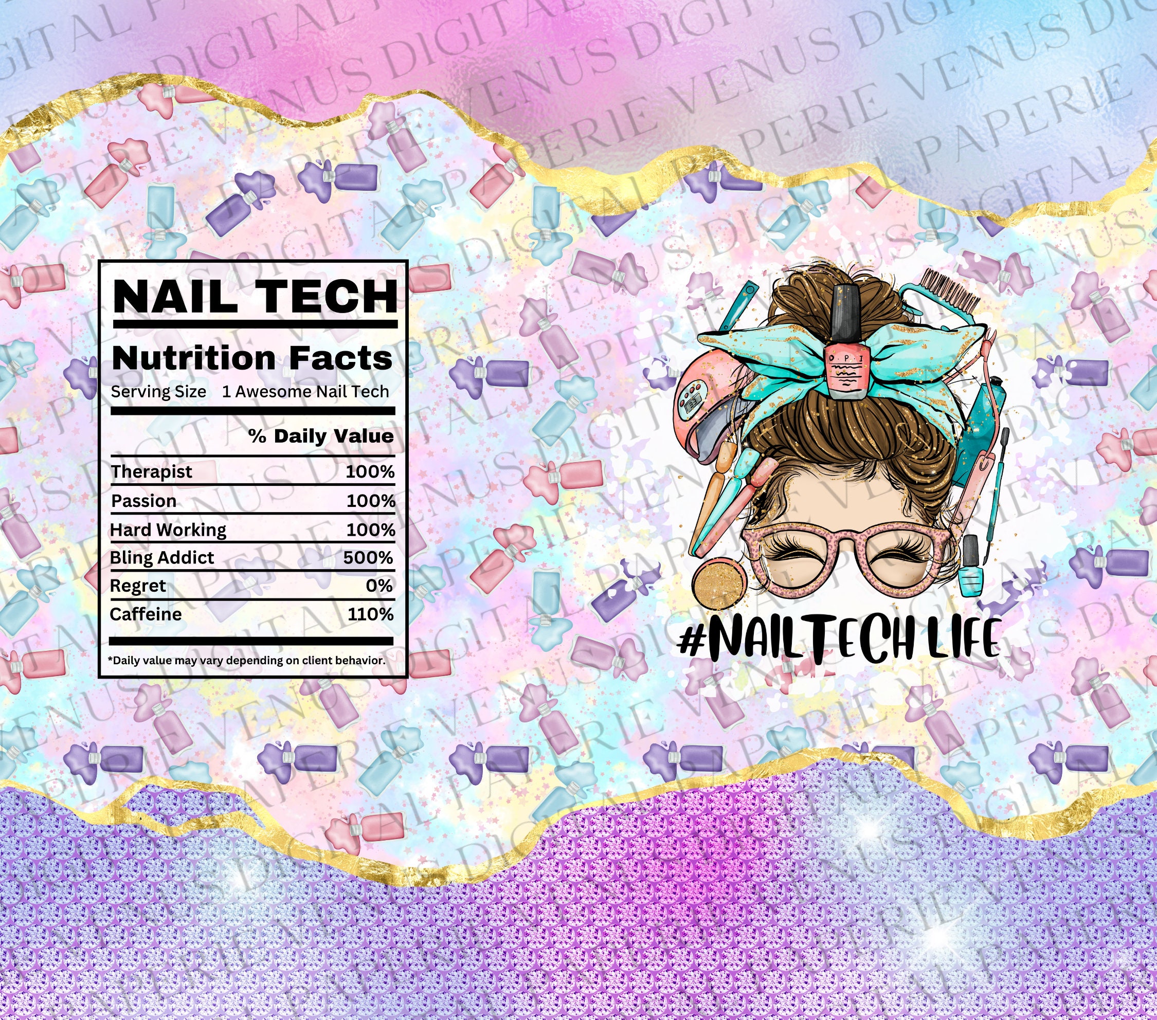 Nail Tech Tumbler Wrap, Nail Technician Nutrition Facts Seamless ...