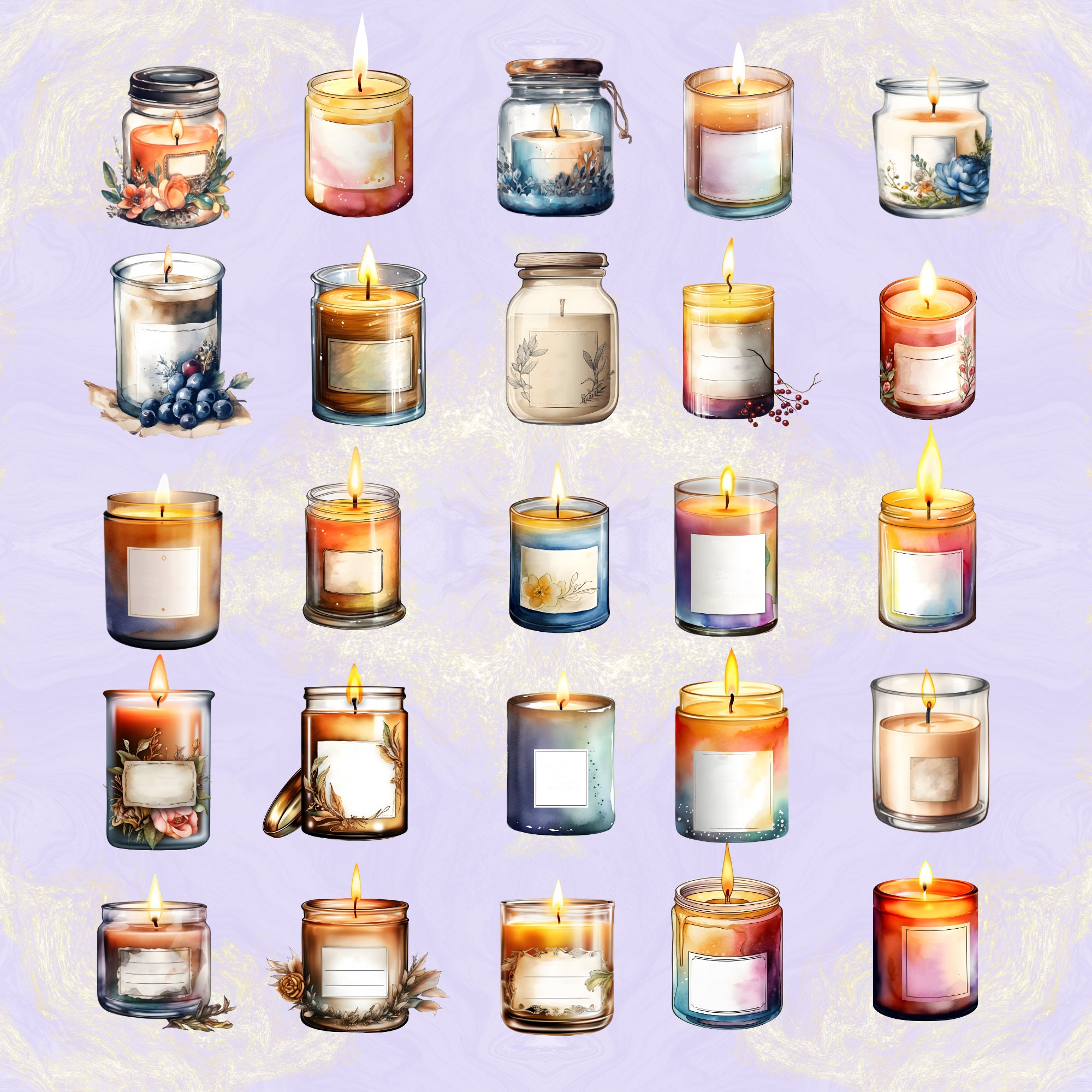 Candle Clipart, Watercolor Candles With Labels Clipart Bundle, Modern ...