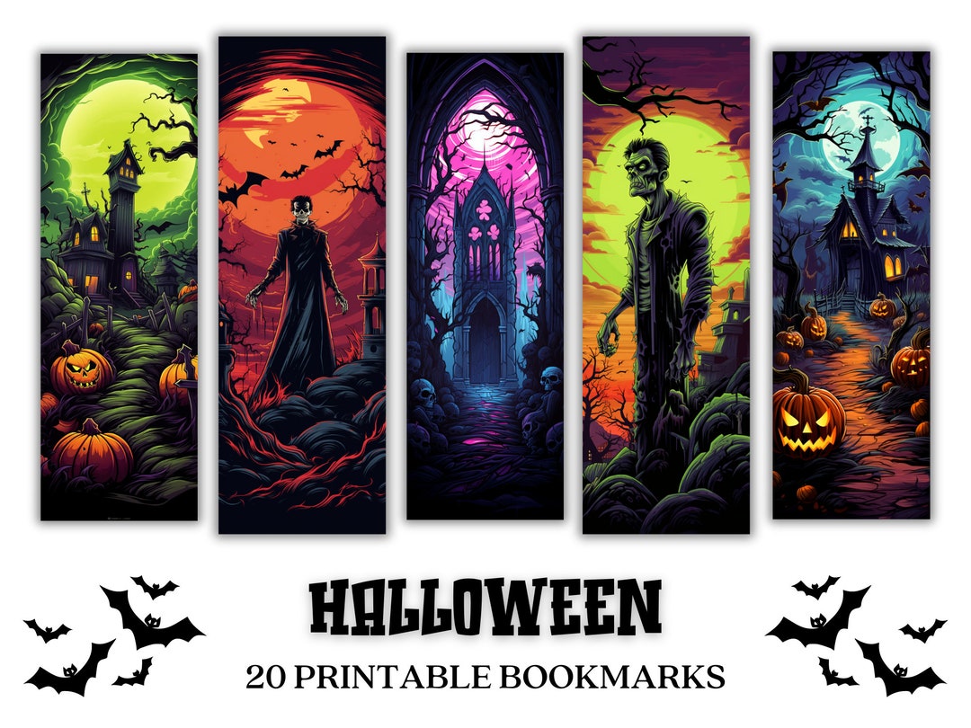 Halloween Printable Bookmarks, 20 Halloween Bookmark Designs PNG JPG ...