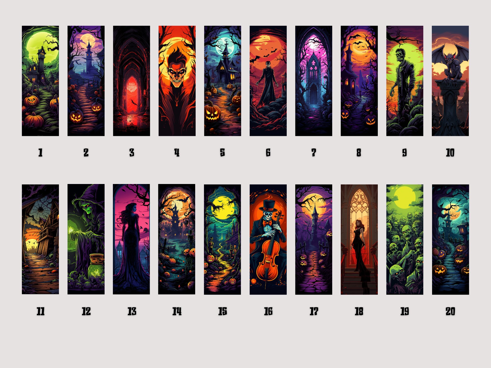 Halloween Printable Bookmarks, 20 Halloween Bookmark Designs PNG JPG ...