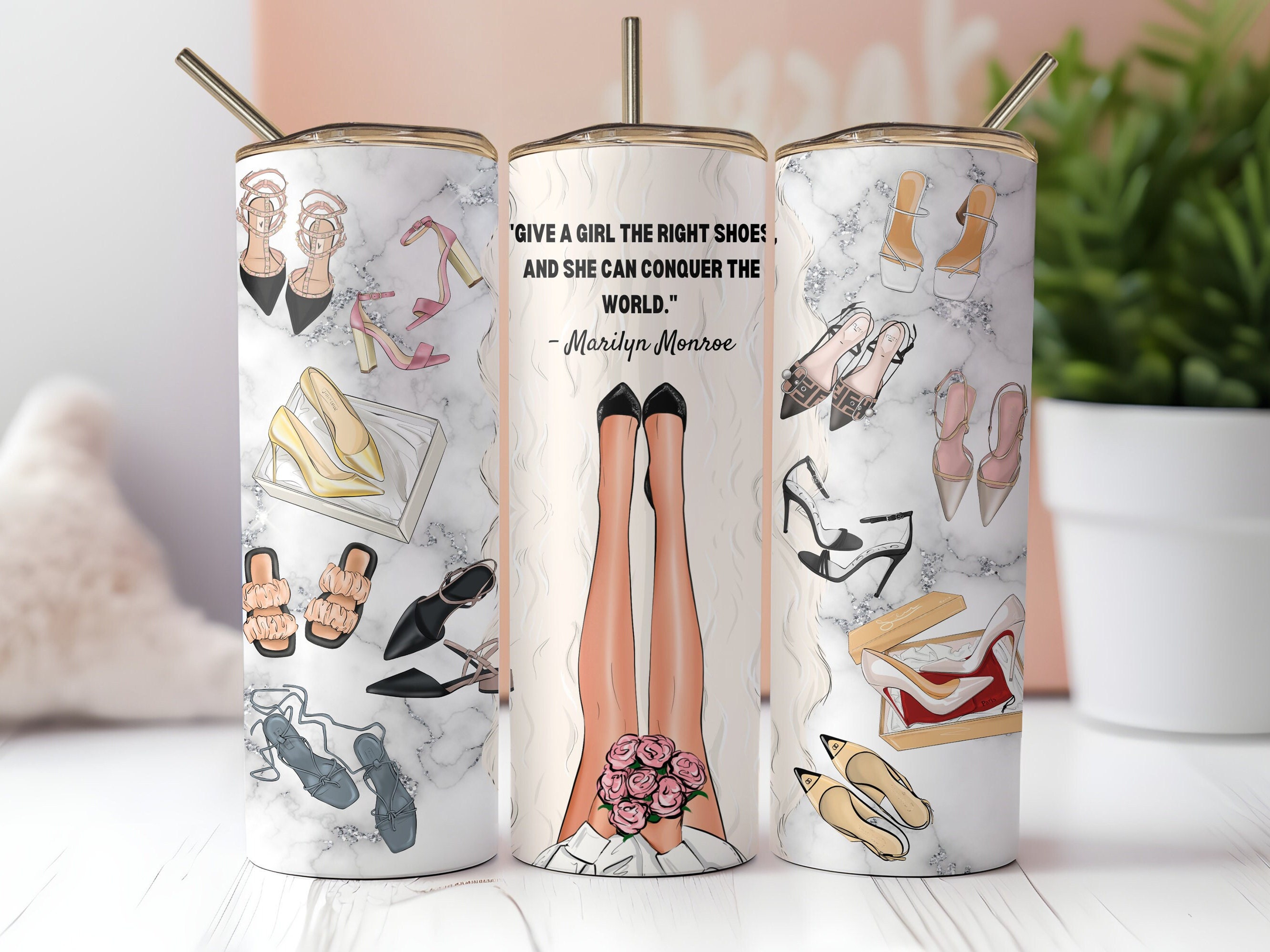 Heels Tumbler Wrap, Fashion Luxury Designer Shoes 20oz Skinny Tumbler ...