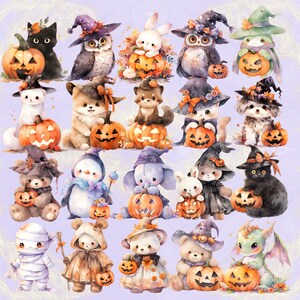 Halloween Clipart Bundle, Cute Kawaii Halloween Clipart, Transparent ...