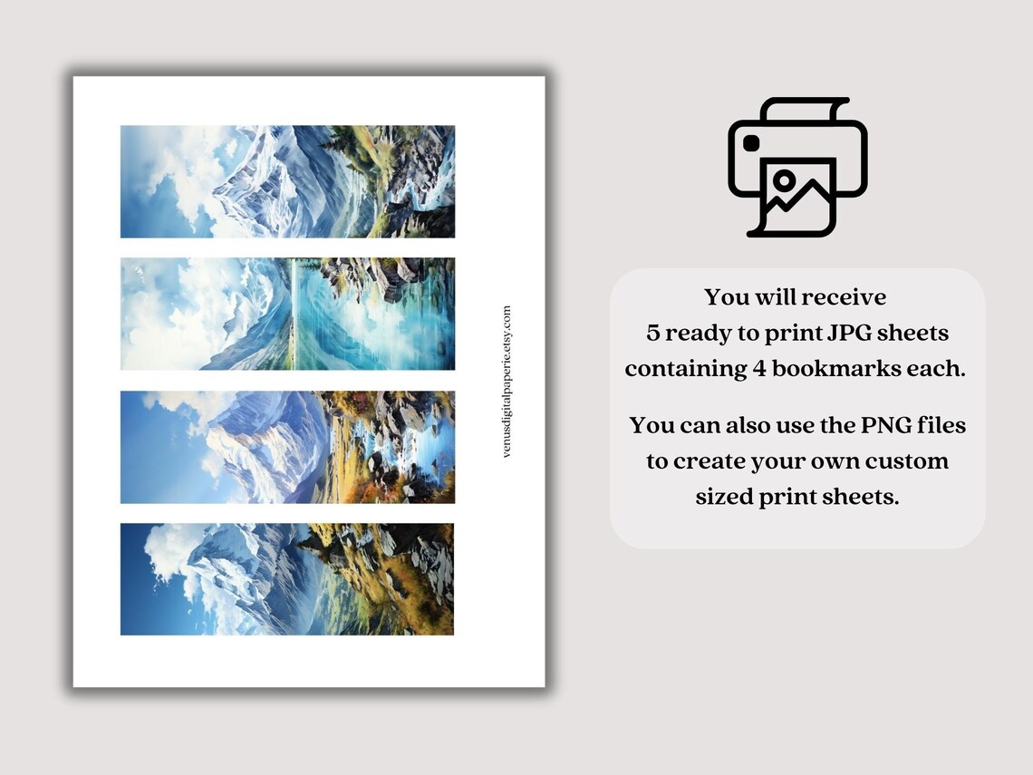 Mountains Printable Bookmarks, 20 Watercolor Nature Landscapes PNG JPG ...
