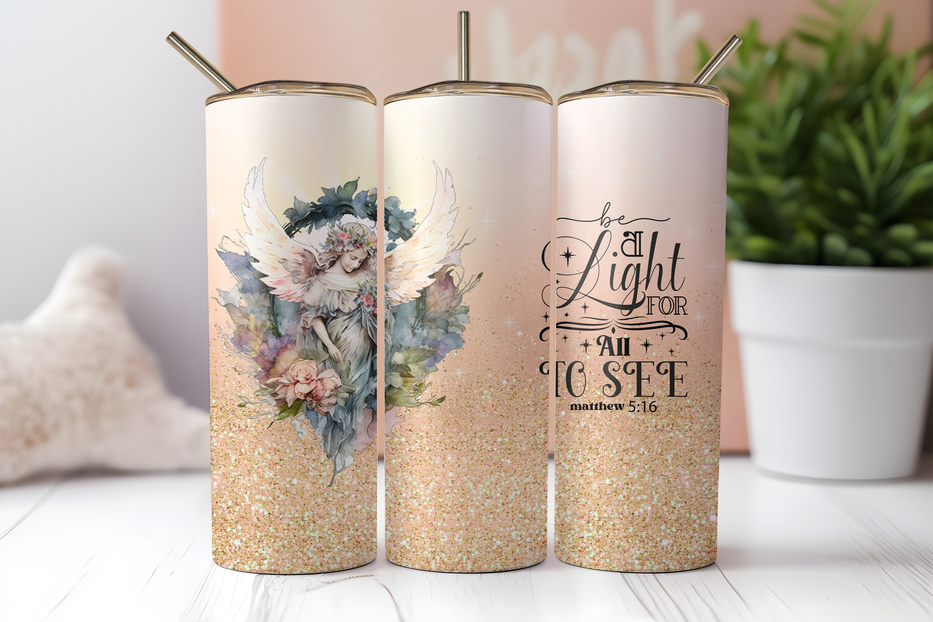 Angel Tumbler Wrap, Christian Seamless Glitter 20oz Skinny Tumbler Wrap ...