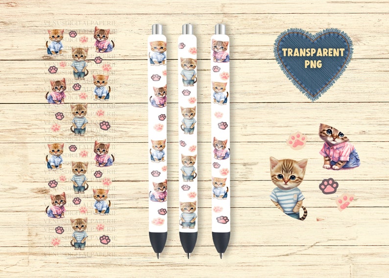 Cat Pen Wraps, Cute Kittens Pen Wrap Bundle, Kawaii Kitties, Glitter ...