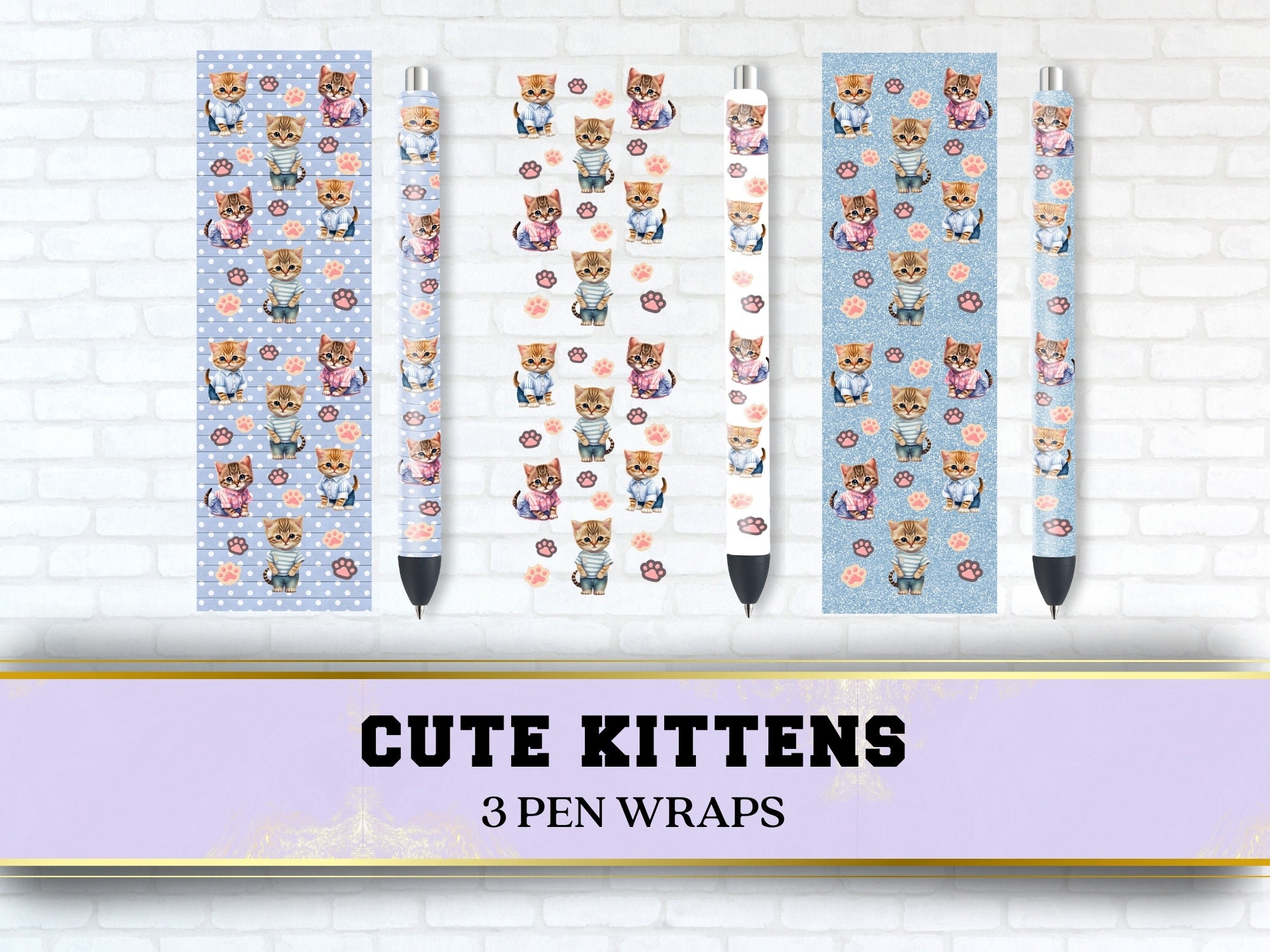 Cat Pen Wraps, Cute Kittens Pen Wrap Bundle, Kawaii Kitties, Glitter ...