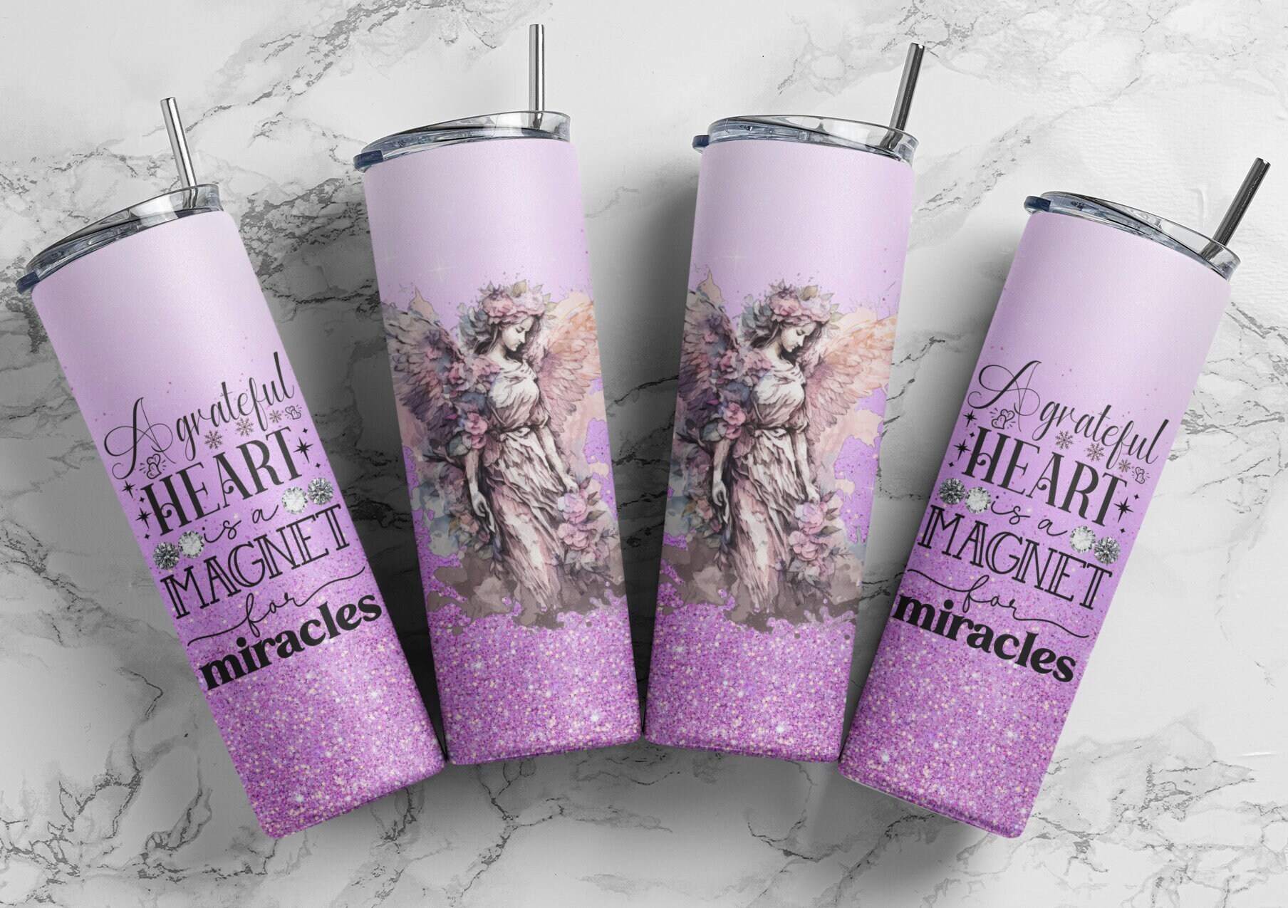 Angel Gratitude Tumbler Wrap Seamless Glitter Watercolor - Etsy