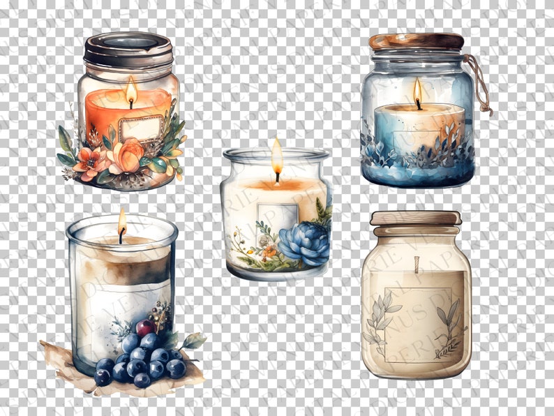 Candle Clipart Watercolor Candles With Labels Clipart Bundle - Etsy