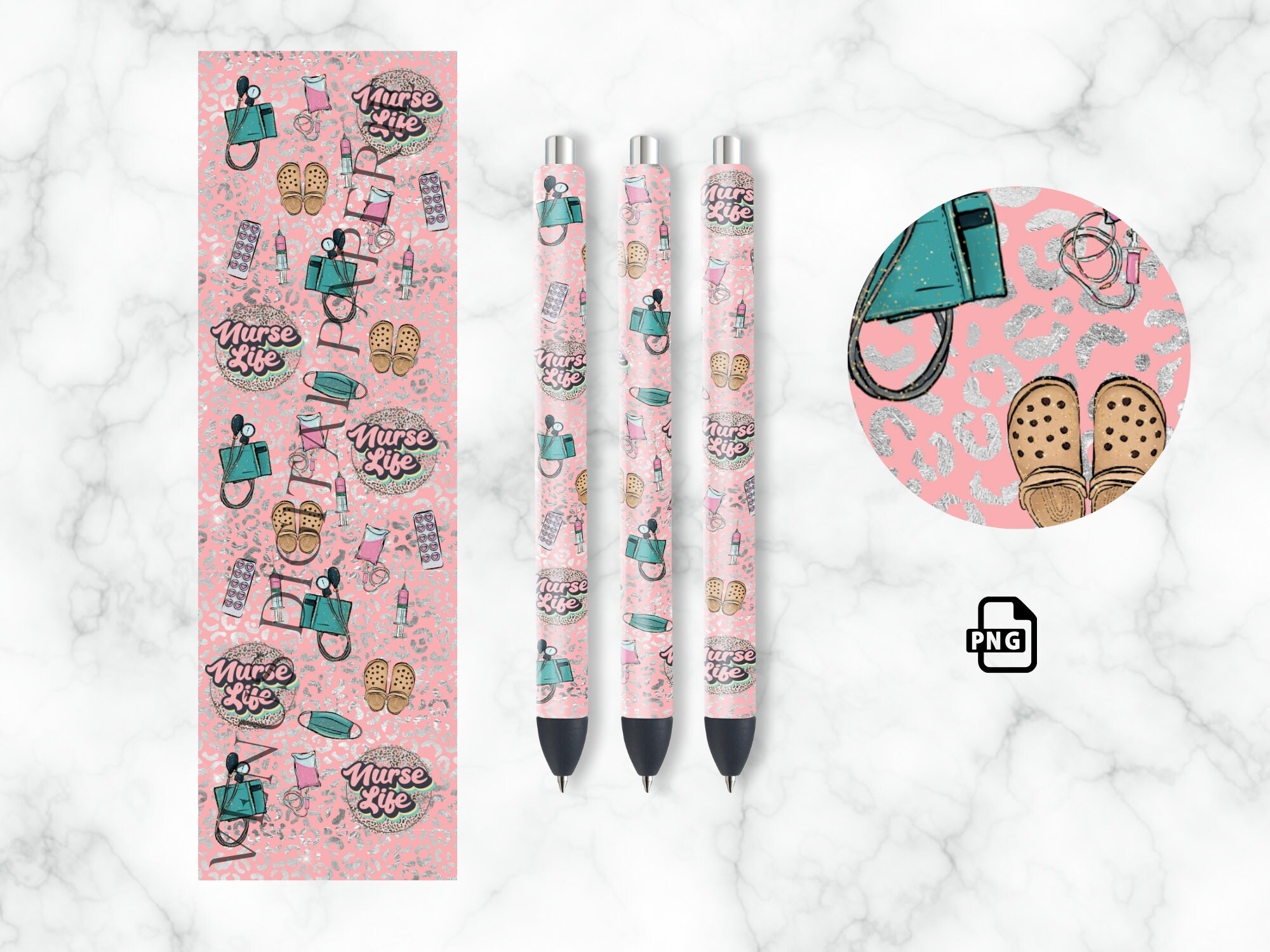 Nurse Pen Wraps, Glitter Ink Joy Waterslide Epoxy Seamless Pen Wrap ...