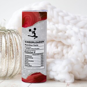 Cheerleader Tumbler Wrap, Cheer Red Glitter Tumbler, Nutrition Facts ...