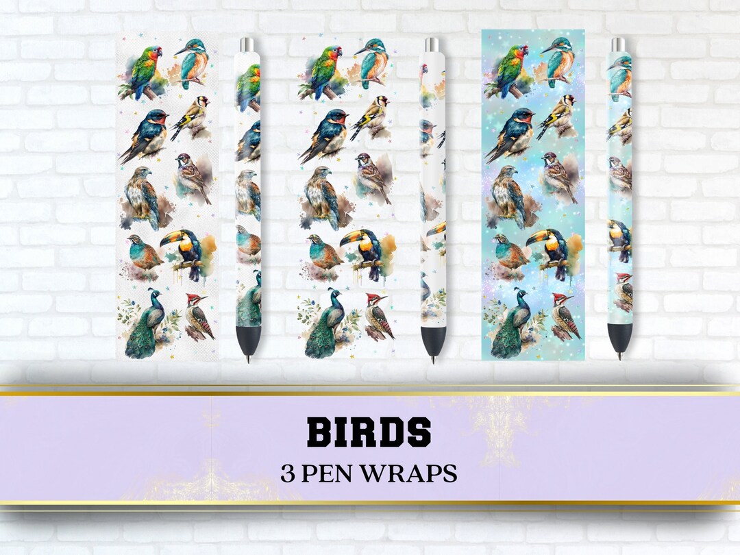 Birds Pen Wraps, Glitter Transparent Bird Waterslide Epoxy Ink Joy Pen ...