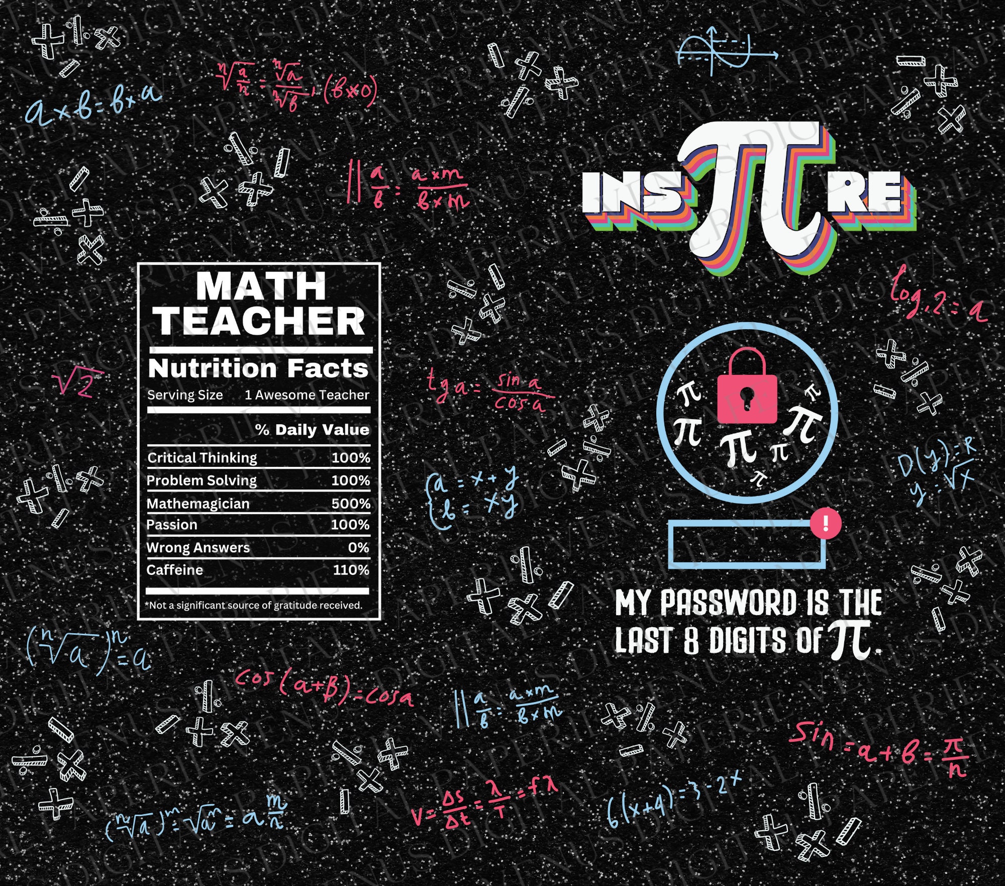 Math Teacher Tumbler Wrap, Math Teacher Nutrition Facts, Seamless ...