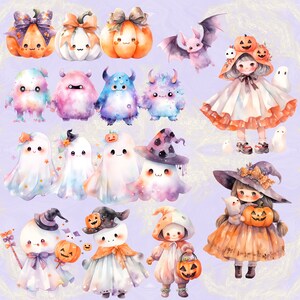 Halloween Clipart Bundle, Cute Kawaii Halloween Clipart, Transparent ...