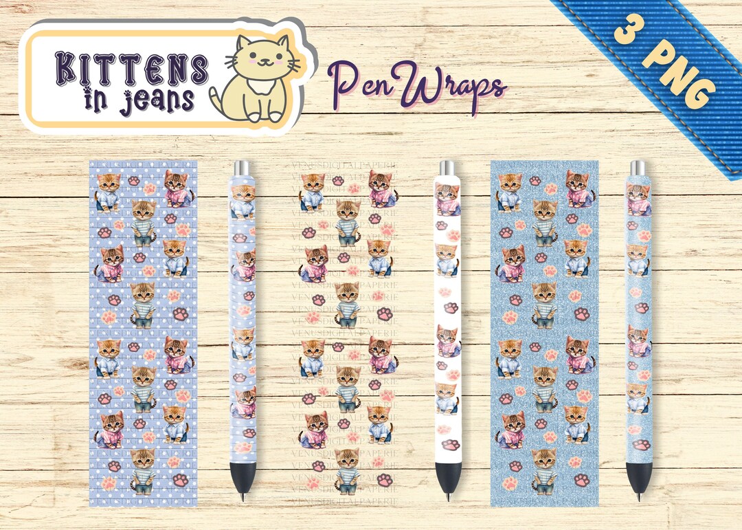 Cat Pen Wraps, Cute Kittens Pen Wrap Bundle, Kawaii Kitties, Glitter ...